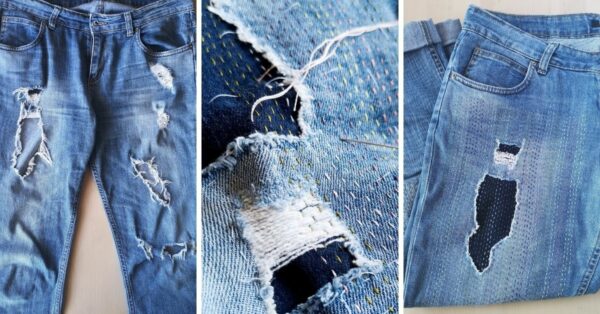 Mending Holes in Jeans by Hand With Running Stitch