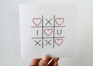 Love Tic Tac Toe Valentine’s Day Card: Embroidery on paper