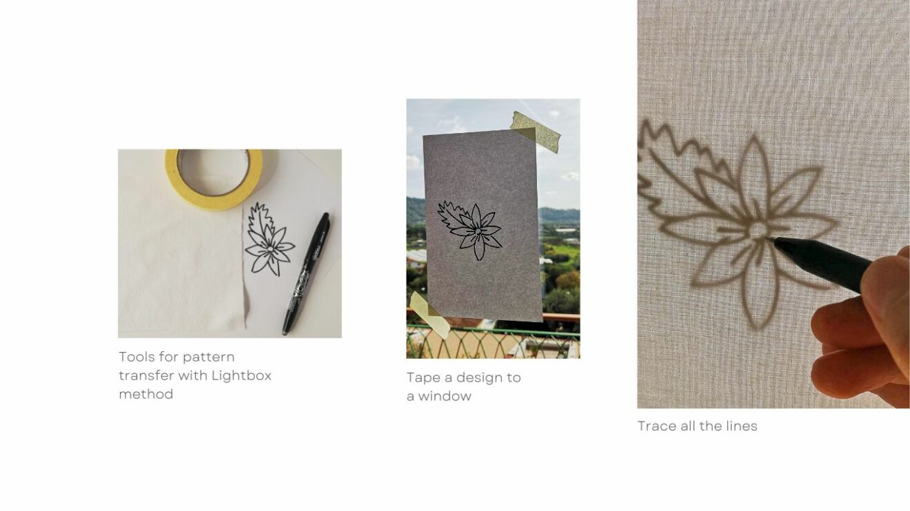 Hand Embroidery Pattern transfer with lightbox method