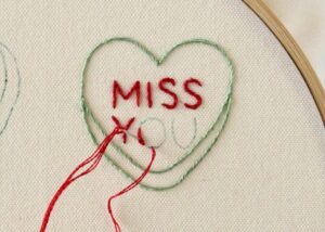 Candy Heart Embroidery DIY project + Free pattern download